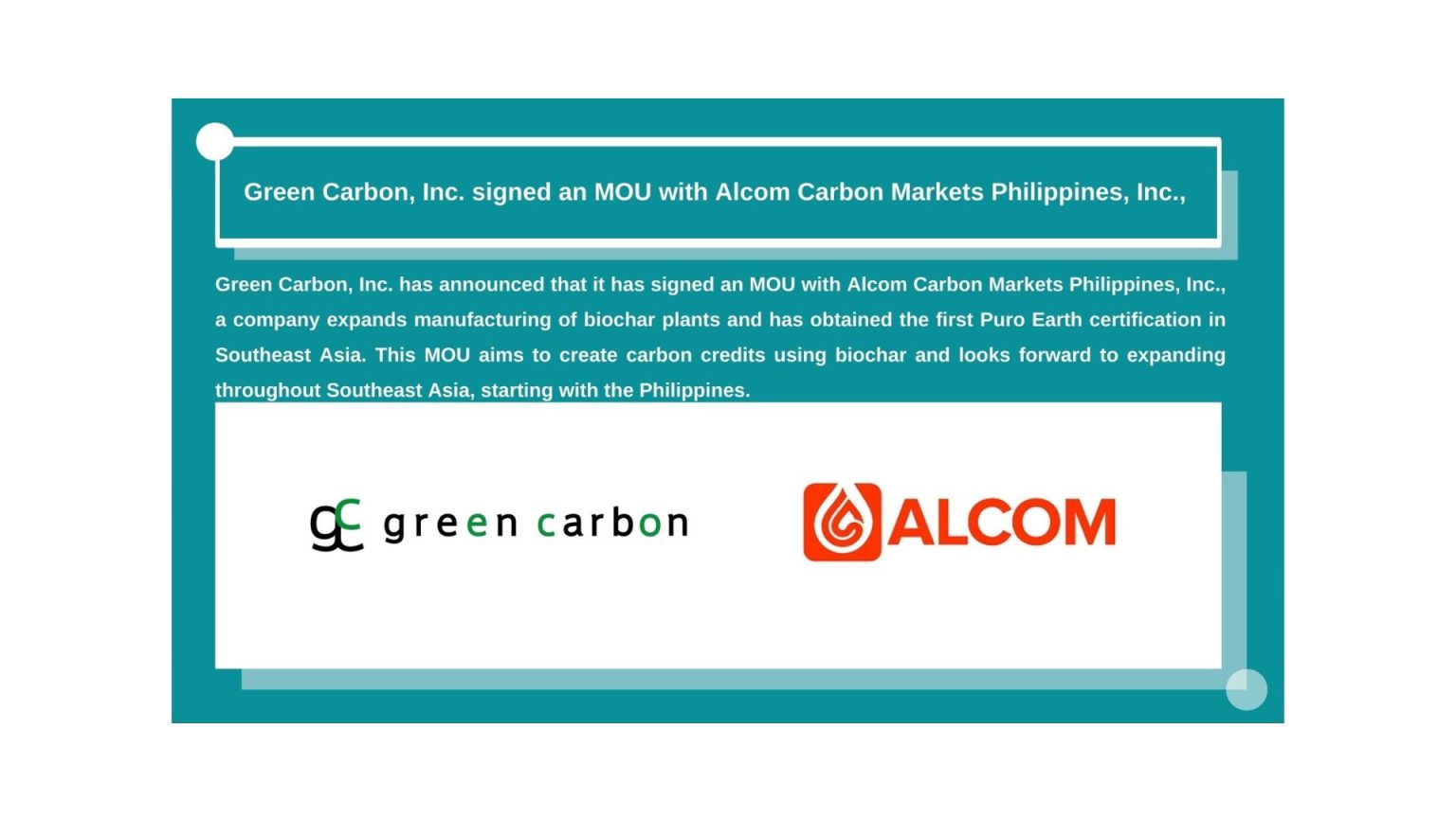 Green Carbon, Inc. has signed an MOU with Alcom Carbon Markets ...