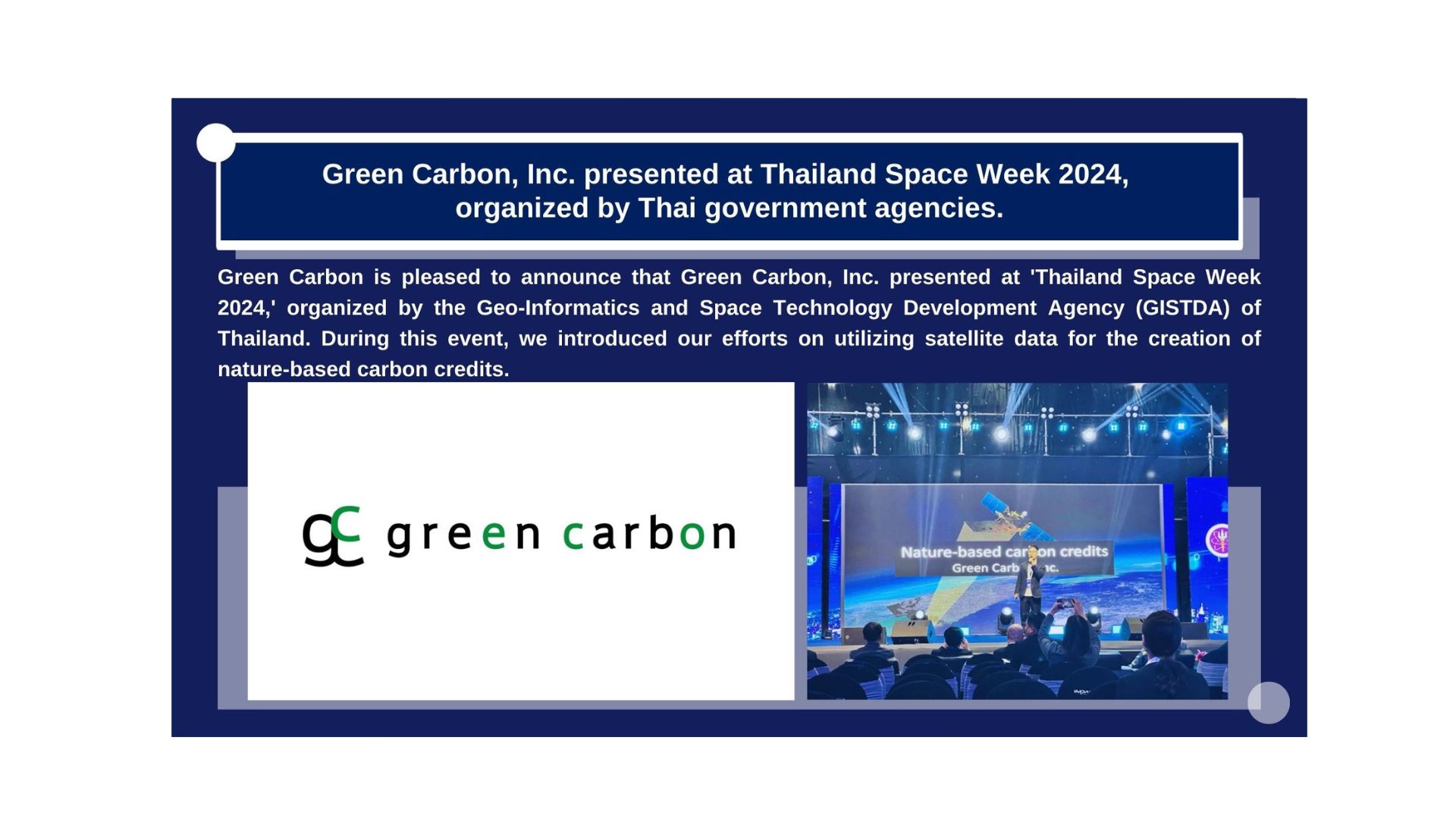 Green Carbon, Inc. presents at the Thailand Space Week 2024, hosted by ...